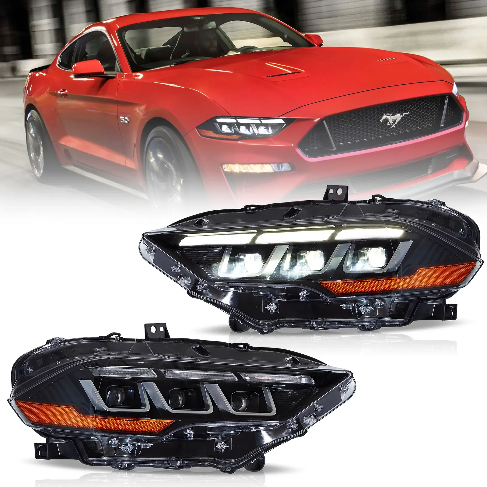 VLAND 18 24 Ford Mustang Headlights Full LED with S650 Style